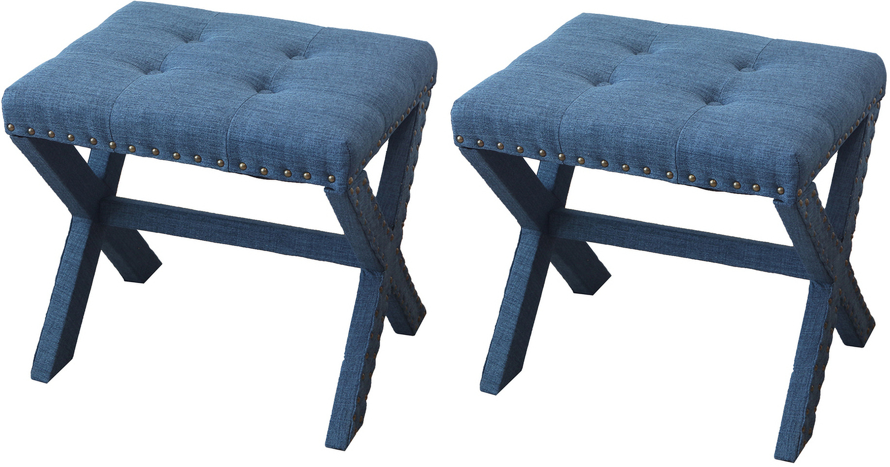 Modern X-Base Vanity Stool Ottoman Set of 2 In Blue by AC Pacific ...
