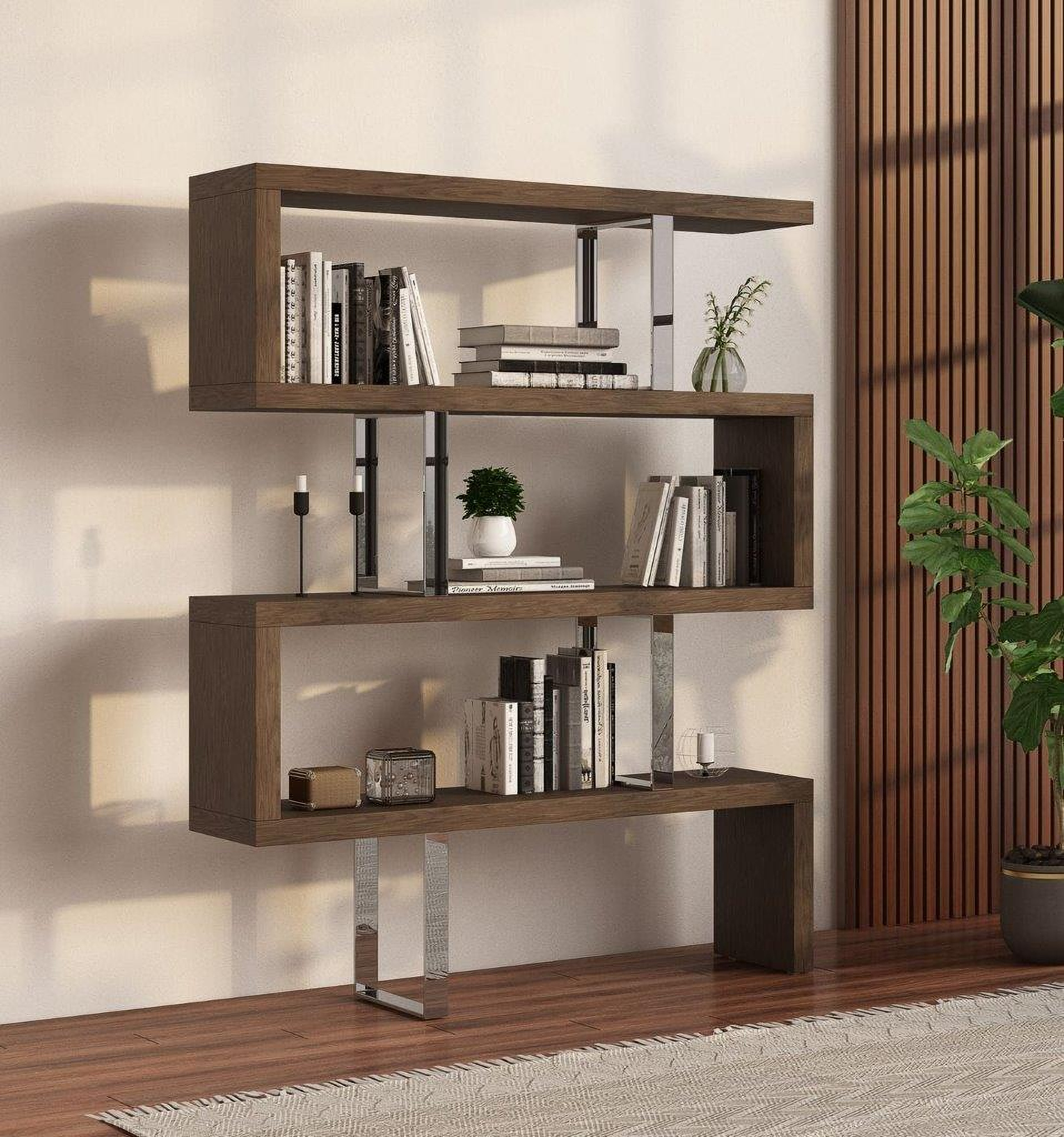Modrest Maze Modern Walnut Bookcase by VIG Furniture | 1StopBedrooms
