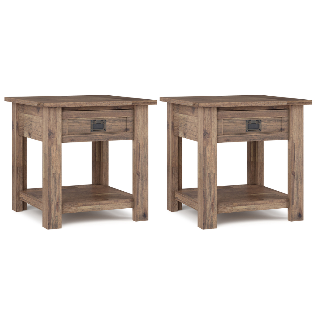 Monroe 22 Inch Solid Acacia End Table Set of 2 In Rustic Natural Aged ...