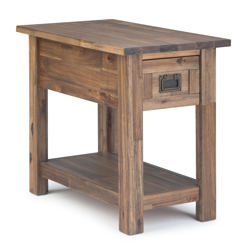Monroe Solid Acacia Wood Narrow Side Table In Rustic Natural Aged Brown ...
