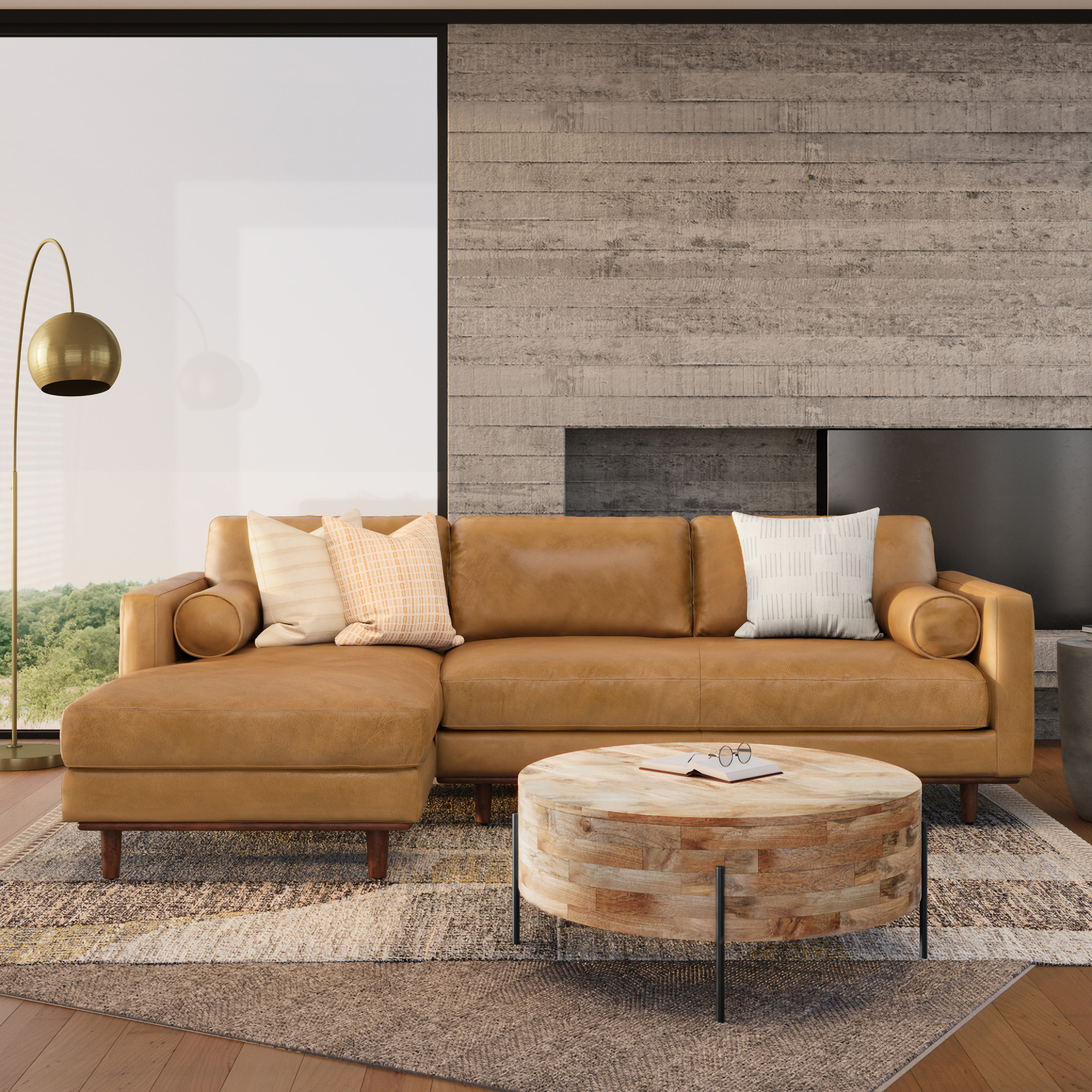 Morrison Genuine Leather Mid Century Left Sectional Sofa In Sienna by ...
