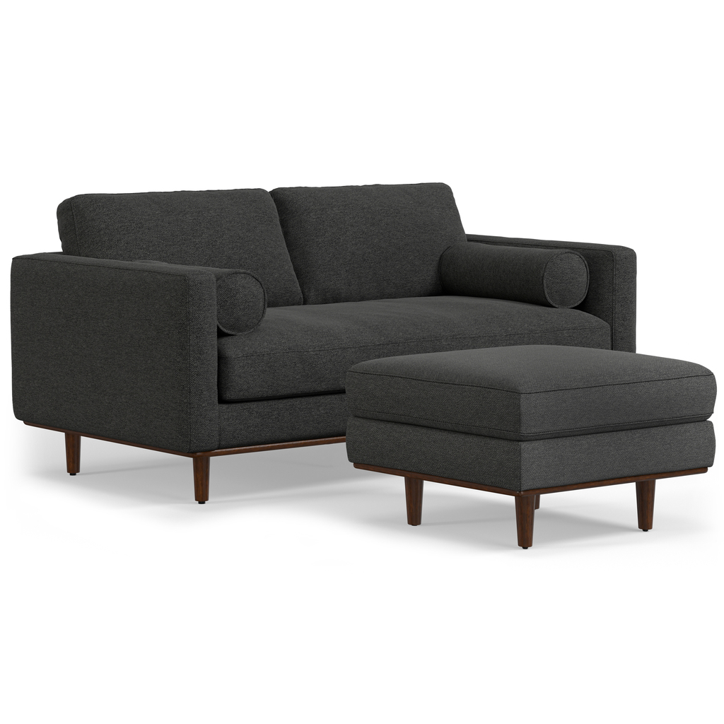 Morrison Woven-Blend Fabric 72-inch Sofa and Ottoman Set In Charcoal ...