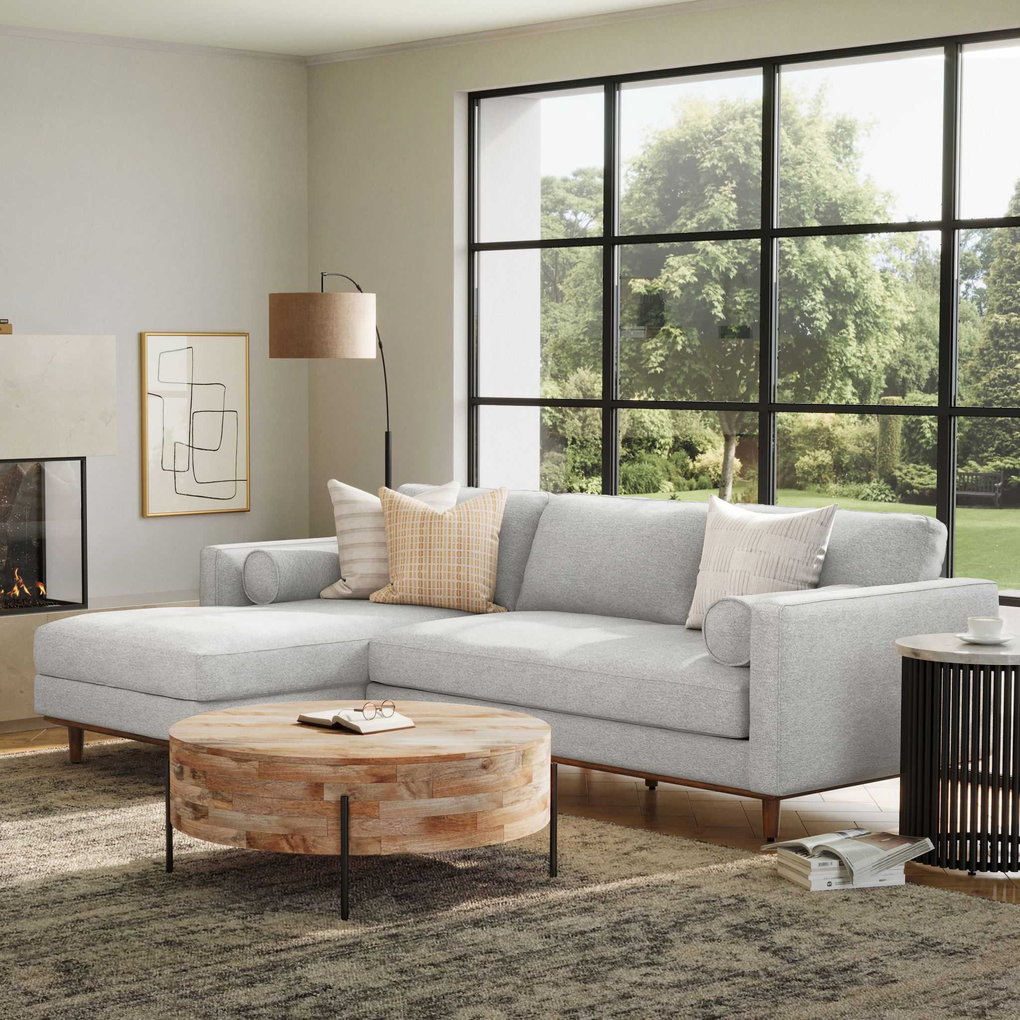 Morrison Woven Performance Fabric Mid Century Left Sectional Sofa In ...