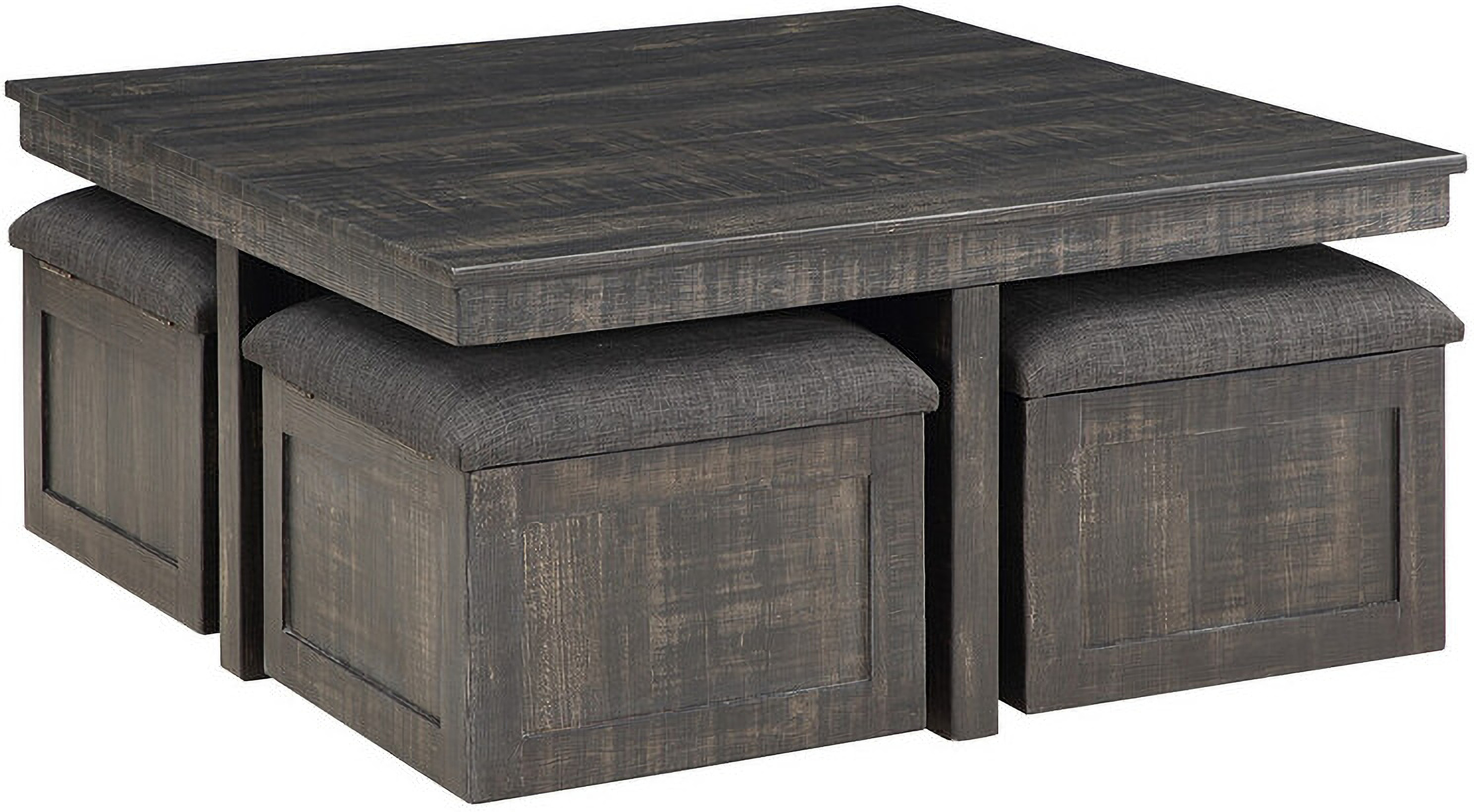 Moseberg Gray Oak Coffee Table With Storage Stools by Lilola Home ...