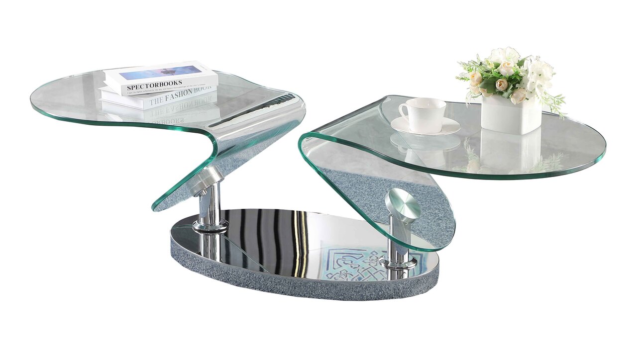 Motion Glass Top Cocktail Table with Steel Base In Clear and Silver by ...