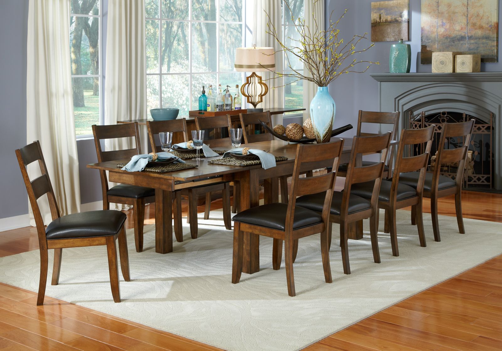 Mariposa Rustic Whiskey 100" Extendable Height Leg Dining Room Set by A ...