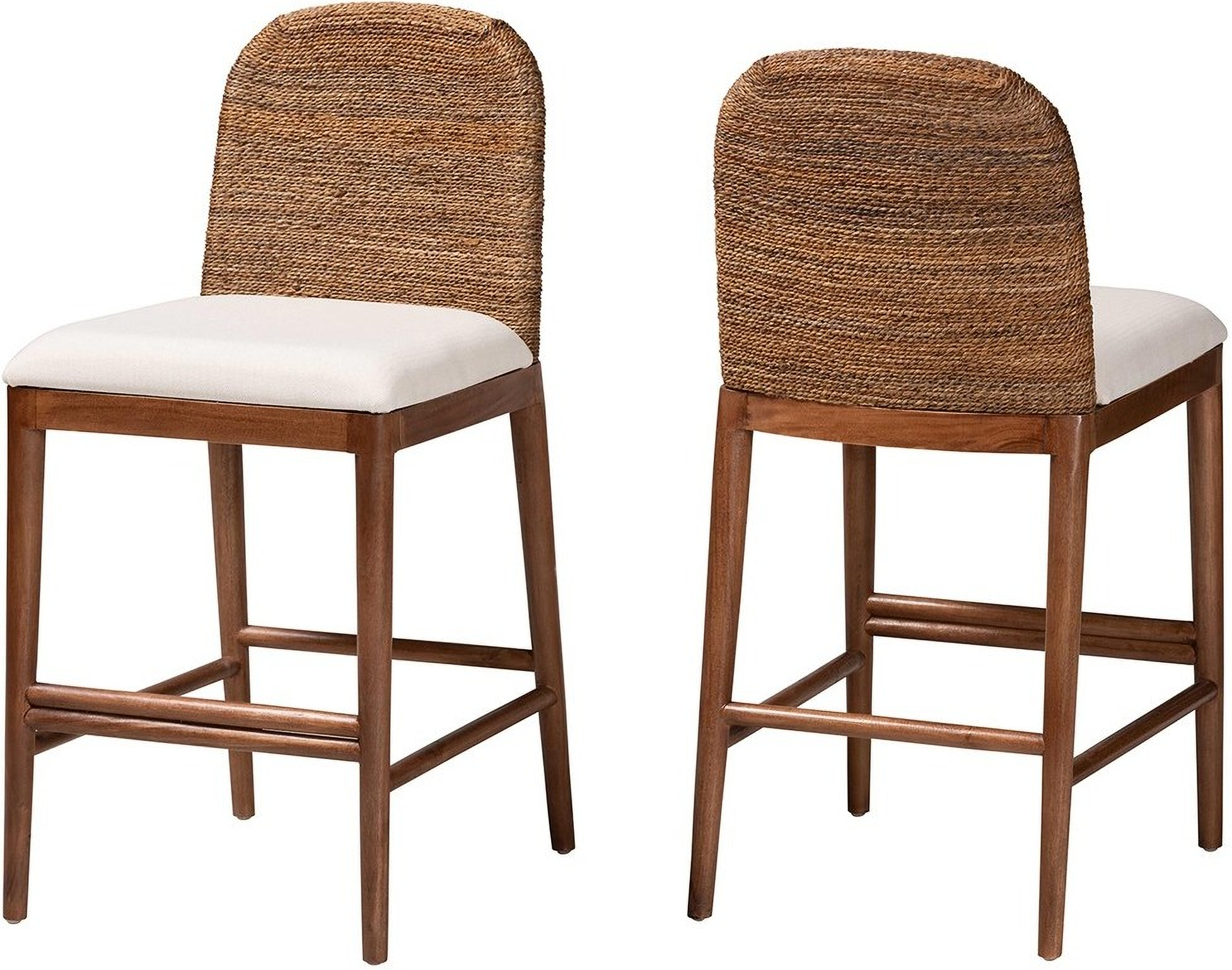 Nadim Seagrass and Acacia Wood Counter Stool In Natural by Baxton ...