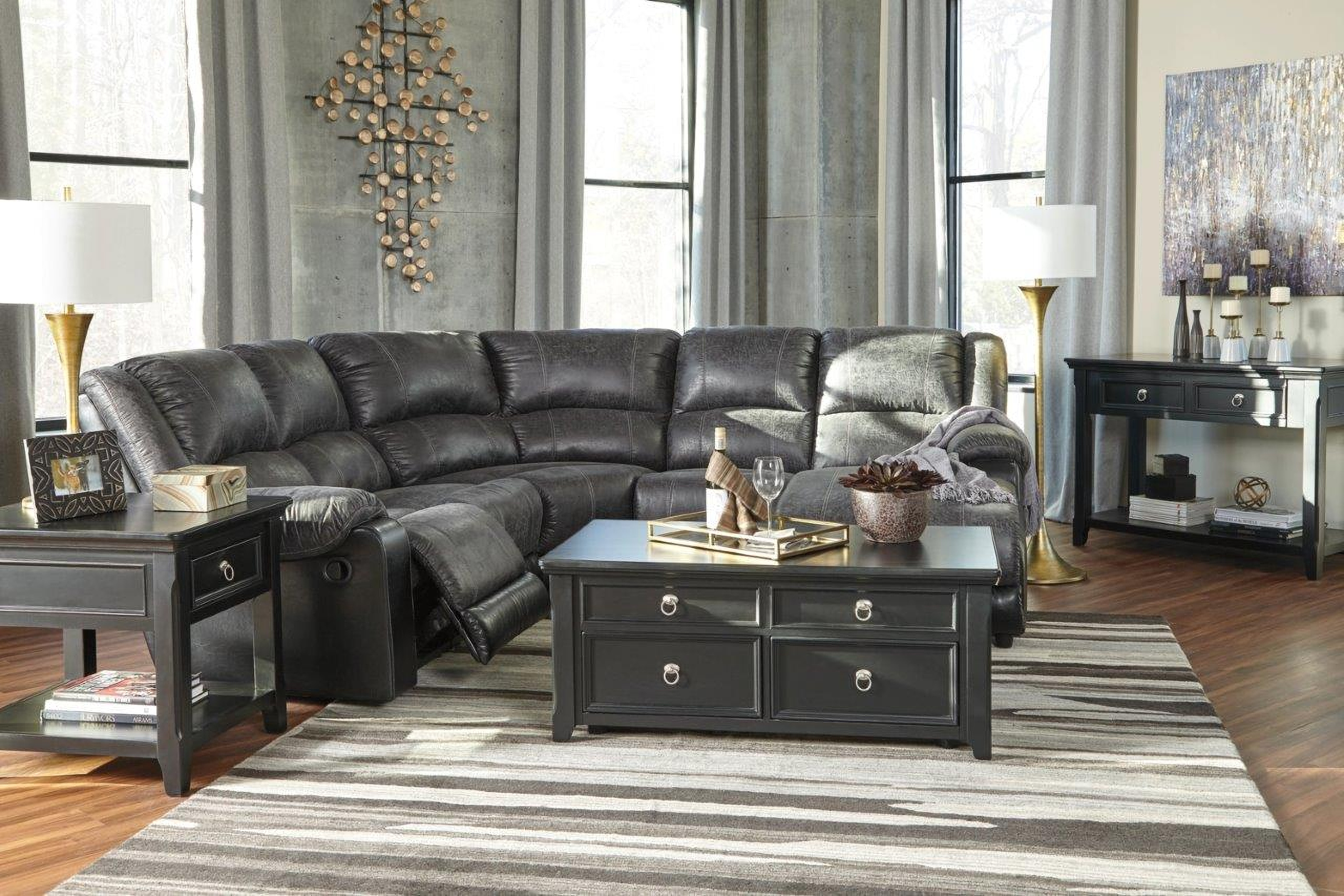 Nantahala 5 Piece RAF Reclining Sectional with Chaise In Slate by Ashley Furniture 1StopBedrooms