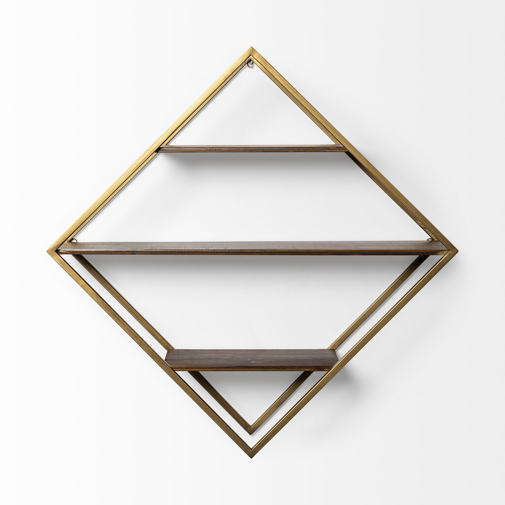 Neil I Diamond Shape Wall Mounted Brass Frame with Three Wood Wall ...
