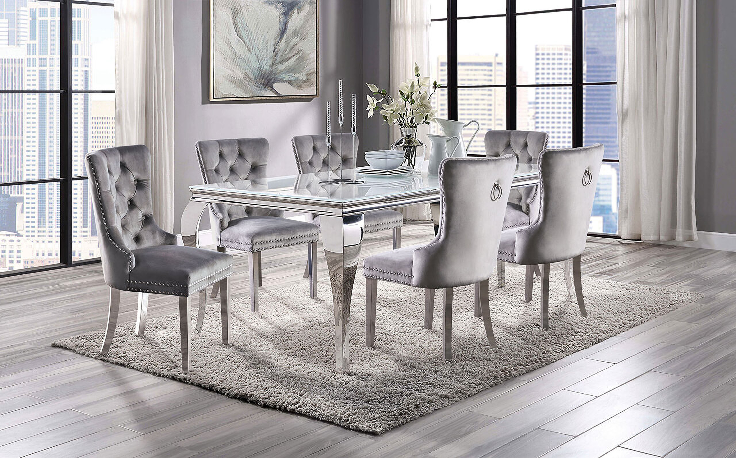 Neuveville Dining Table In White and Chrome by Furniture of America ...