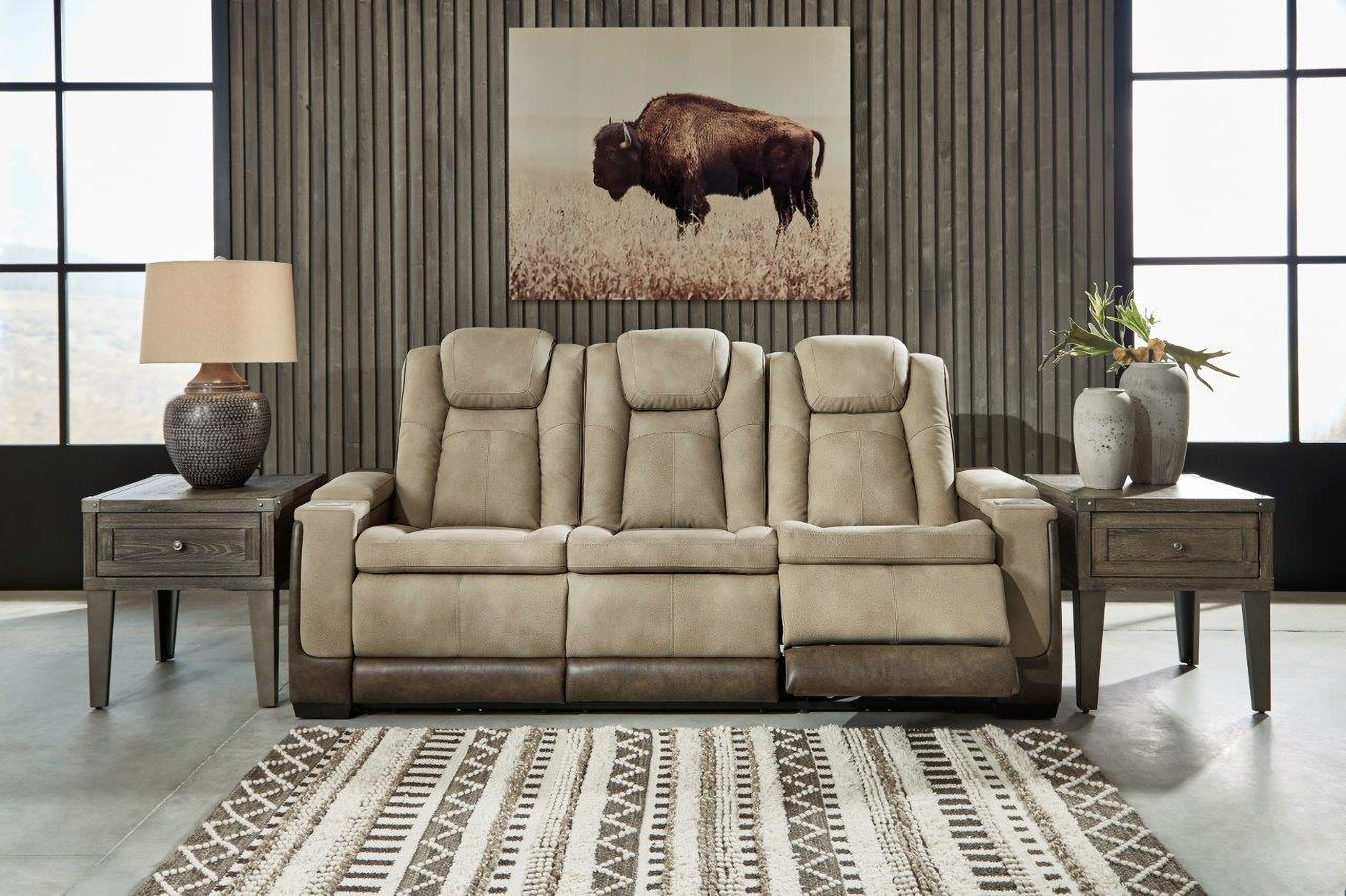 Next Gen Durapella Power Reclining Sofa With Adjustable Headrest In Sand by Ashley Furniture 1StopBedrooms