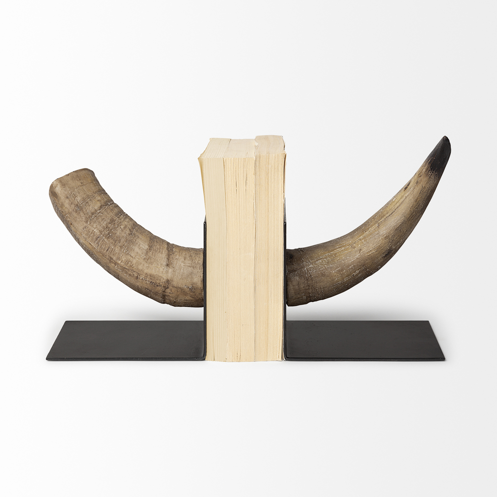 Nickerson Bull Horn Bookends Set of 2 In Black and Beige by Mercana ...