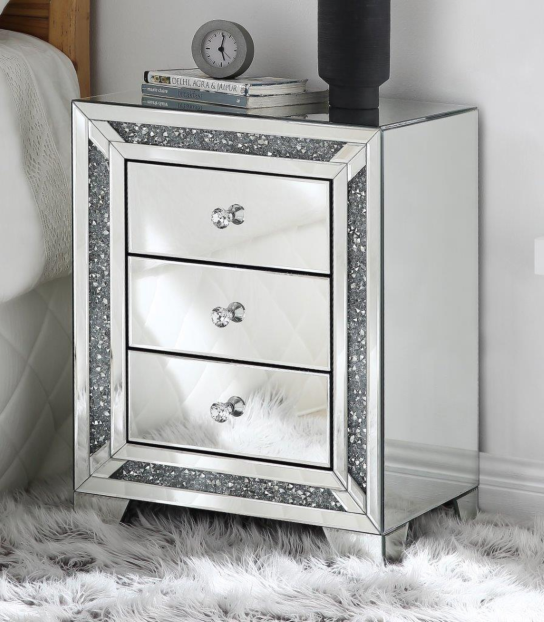 Noralie 20 Inch Mirrored and Faux Diamonds Night Table by ACME ...