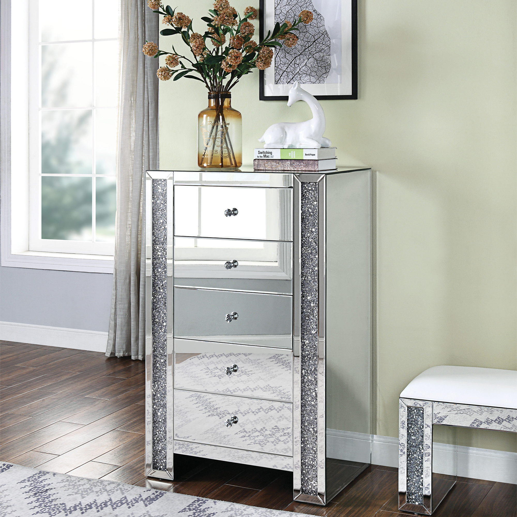 Noralie Five Drawer Mirrored Console Table by ACME | 1StopBedrooms Noralie Five Drawer Mirrored Console Table by ACME | 1StopBedrooms