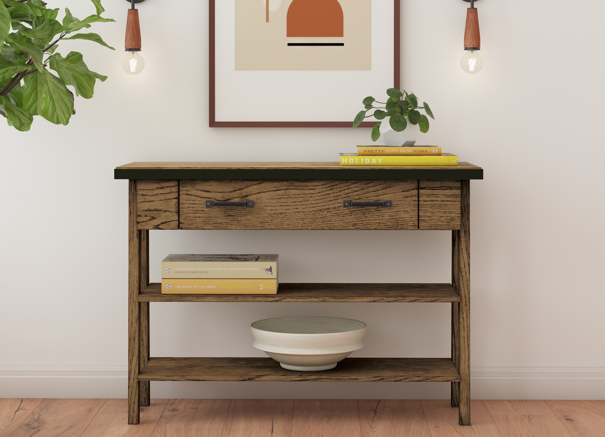 Oak Park Wood Sofa/Media Console Table In Rustic Oak and Natural Oak by ...