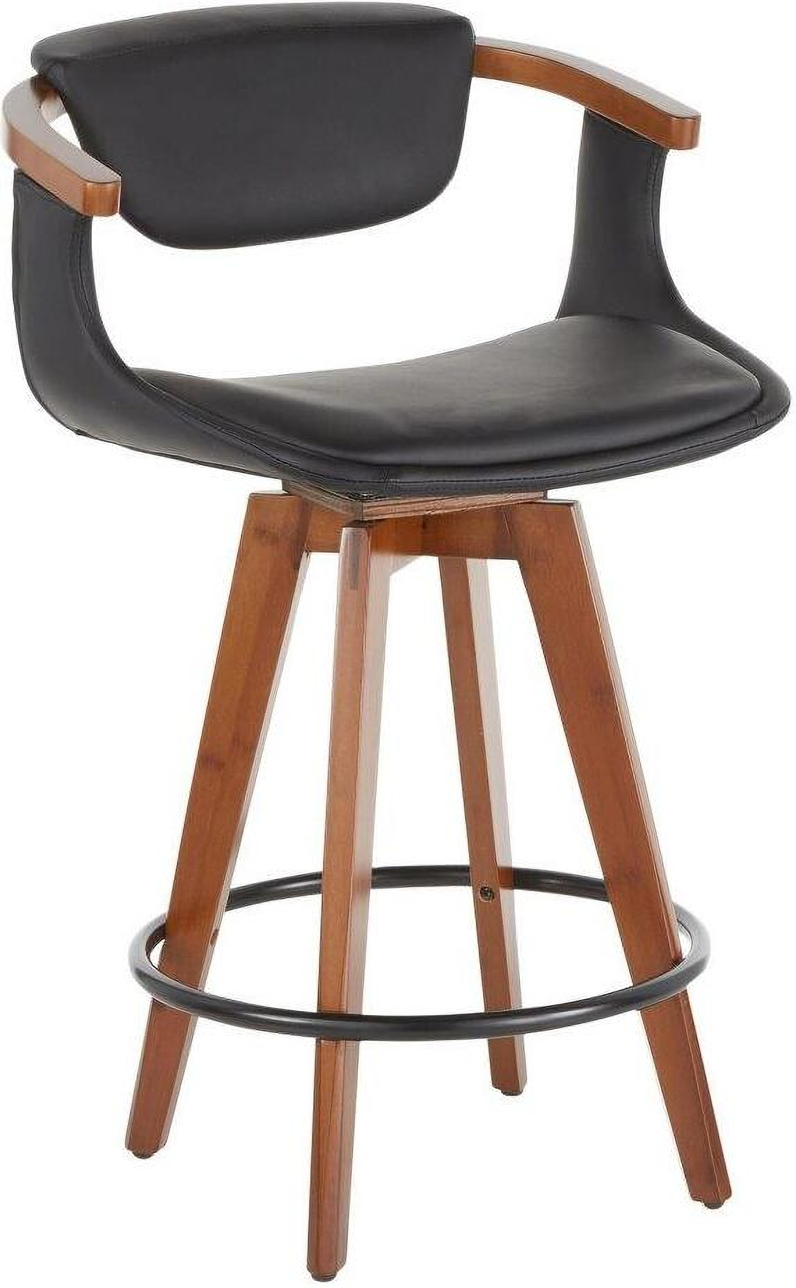 Oracle Mid-Century Modern Counter Stool In Walnut Bamboo And Black Faux ...
