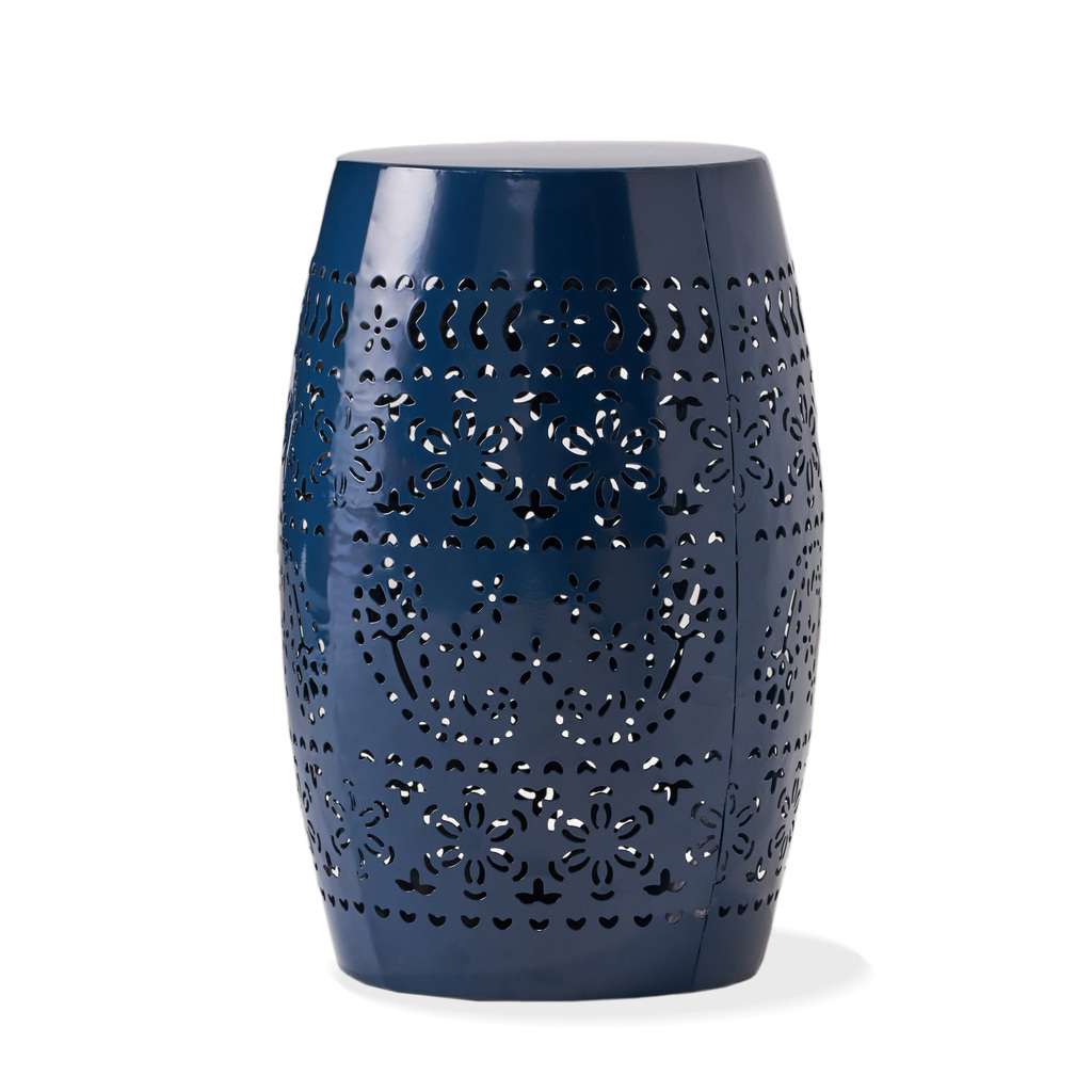 Orchid 12 Inch Outdoor Side Table with Barrel Shape In Navy Blue by ...