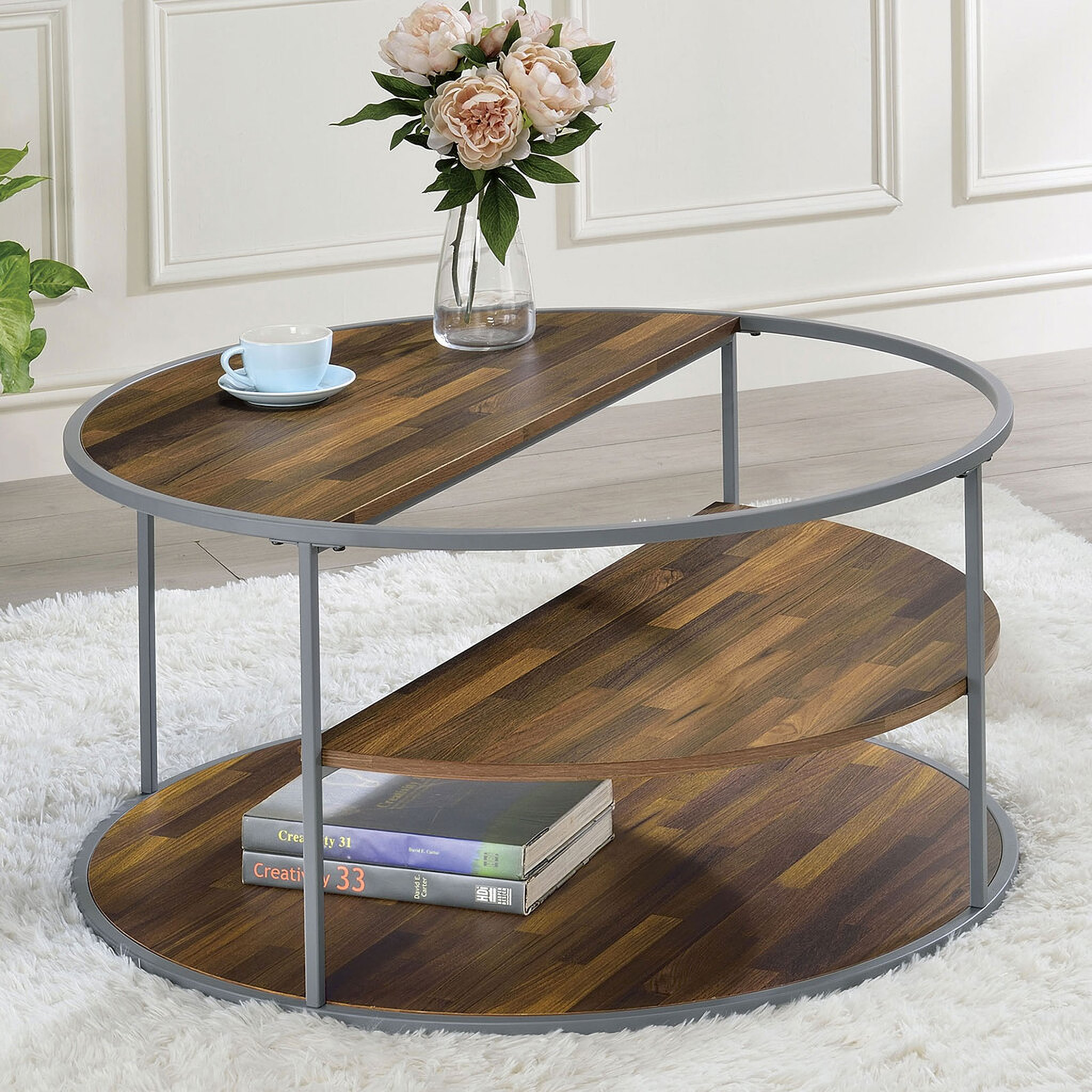 Orrin Coffee Table In Walnut and Grey by Furniture of America ...