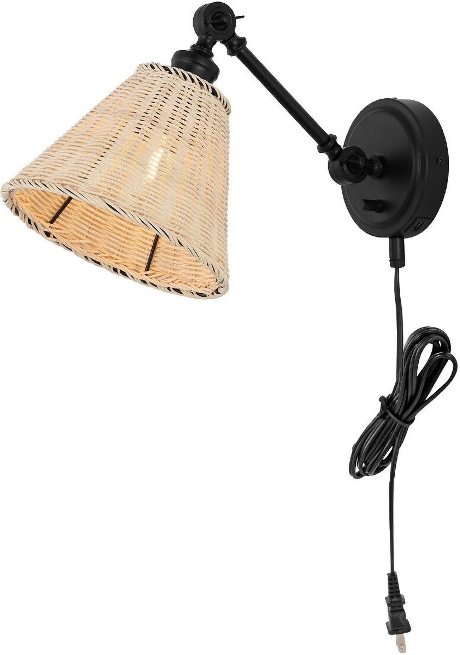 Oswynn 15 Inch Natural and Black Wall Sconce Set of 2 with and Usb Port ...