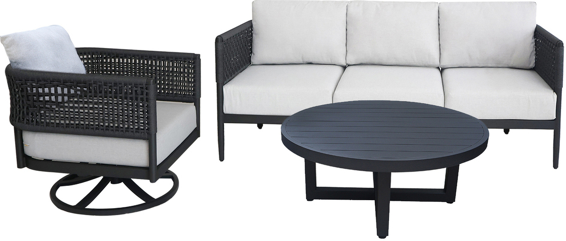 Outdoor 3 Piece Woven Abaca Rope Patio Furniture Set In Charcoal by ...