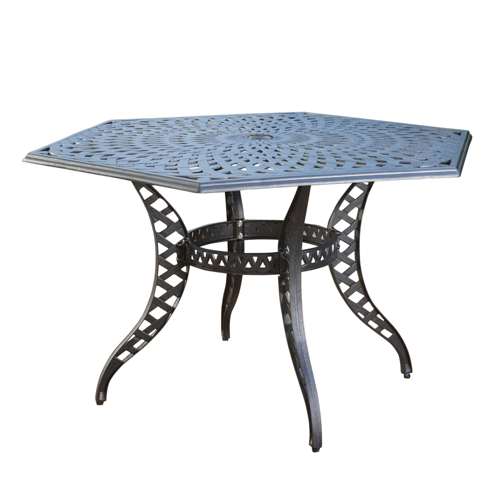 Outdoor Cast Aluminum Dining Table with Lattice Top and Umbrella Hole ...