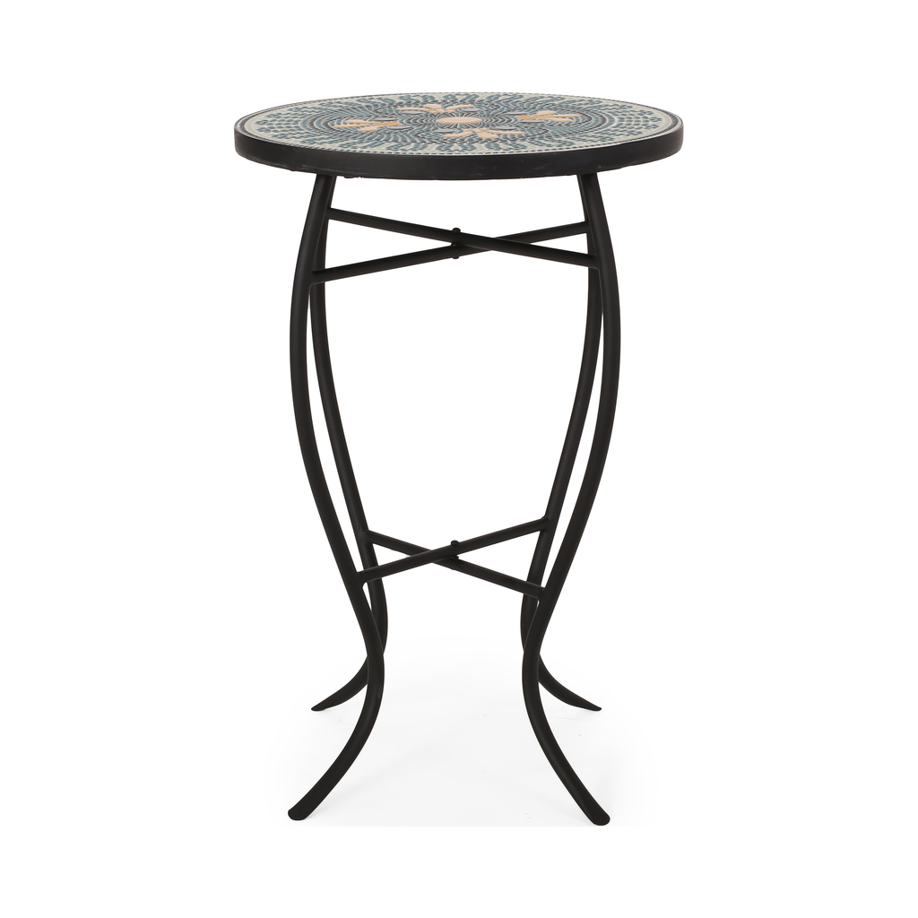 Outdoor Side Table With Tile Mosaic Top In Black By Noble House