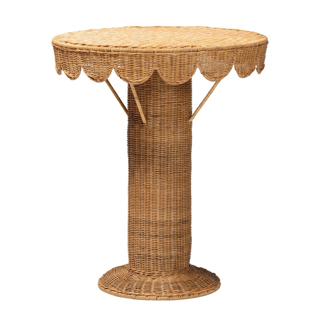 Pabla Scalloped Rattan Console Table In Light Honey by Baxton Studio ...