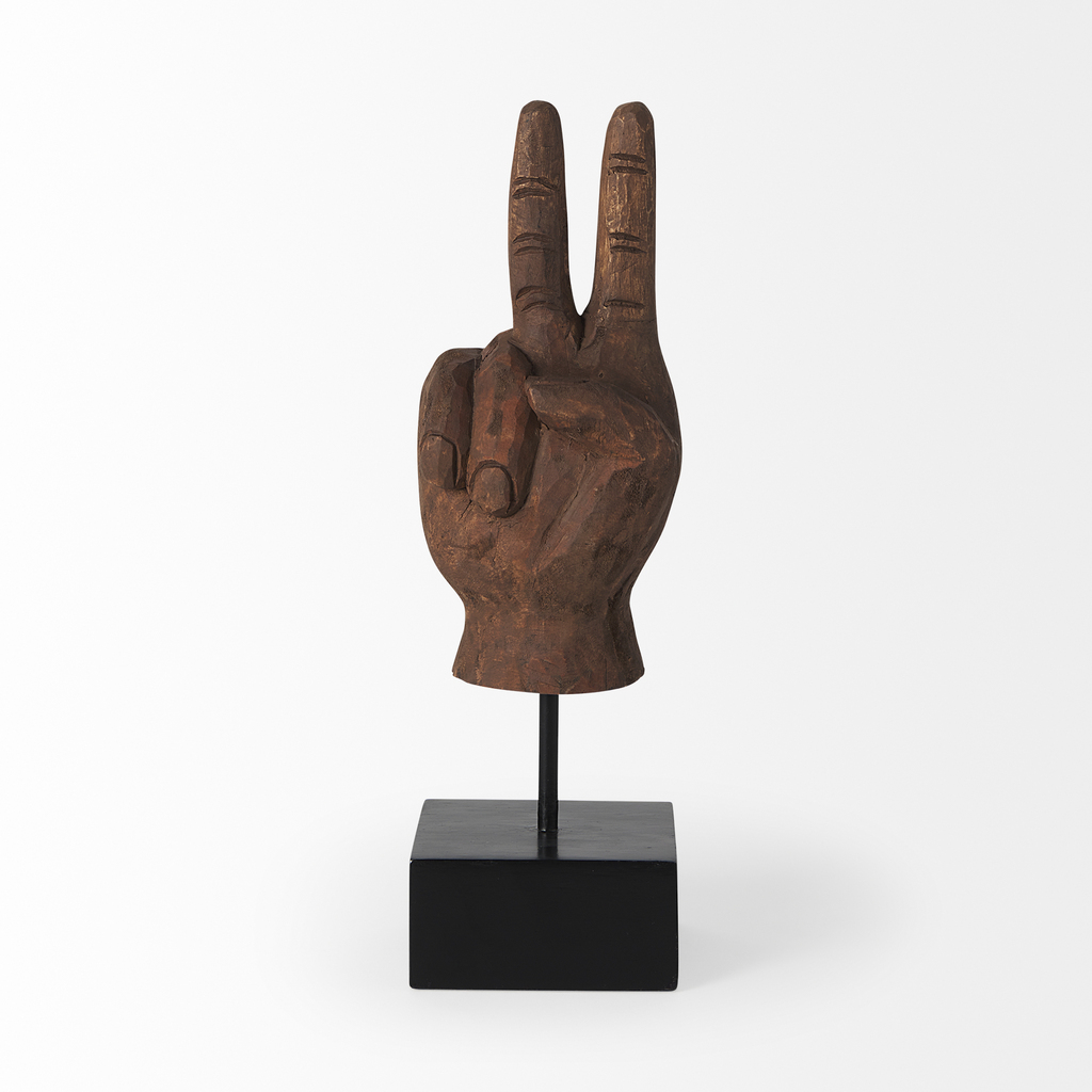 Pacem Natural Wooden Carved Peace Sign Hand In Brown by Mercana ...