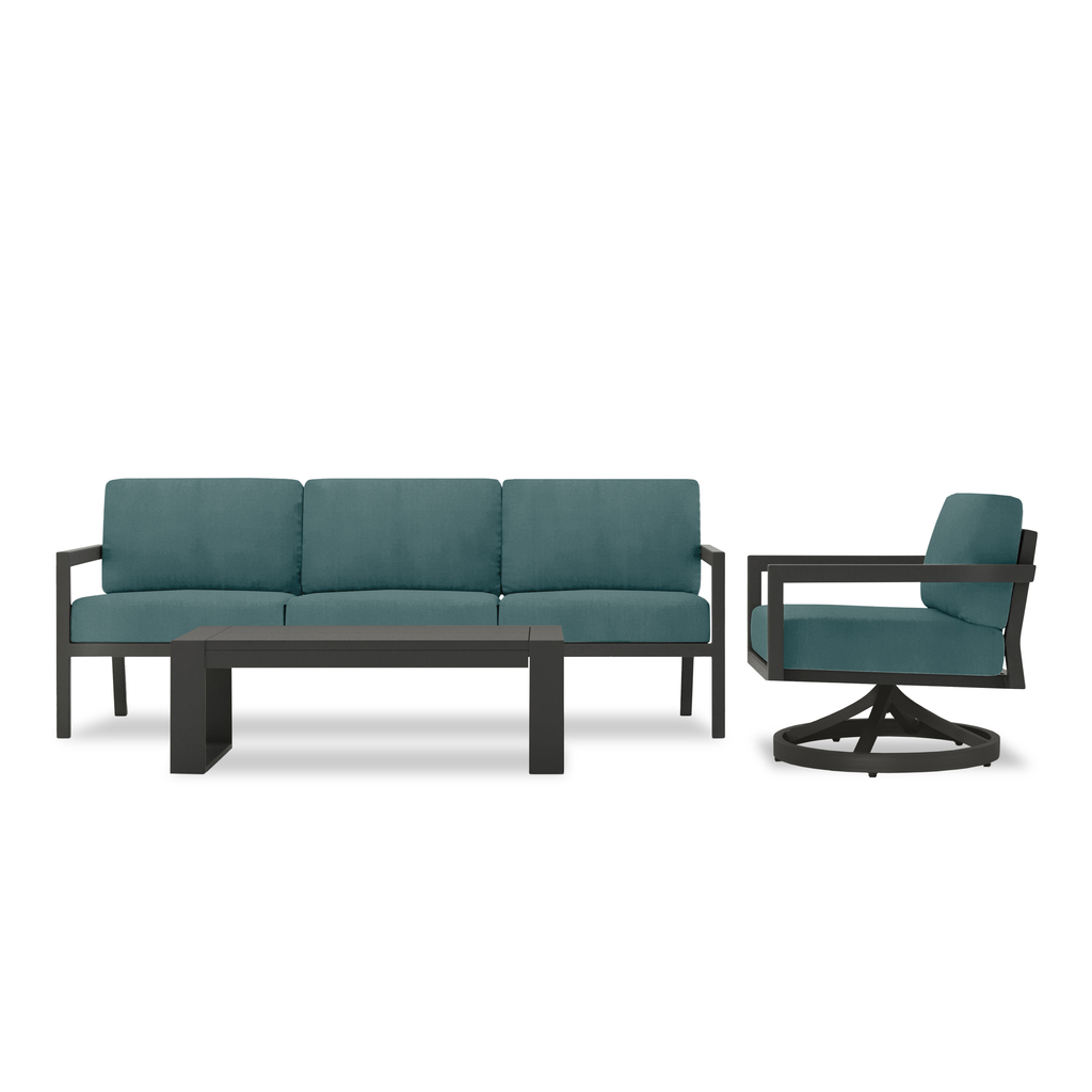 Pacifica 3 Piece Sofa Set with Swivel and Coffee Table In Cast Lagoon ...