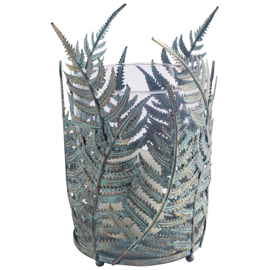 Palen II Large Metal Fern Leaf Table Candle Holder In Green by Mercana ...
