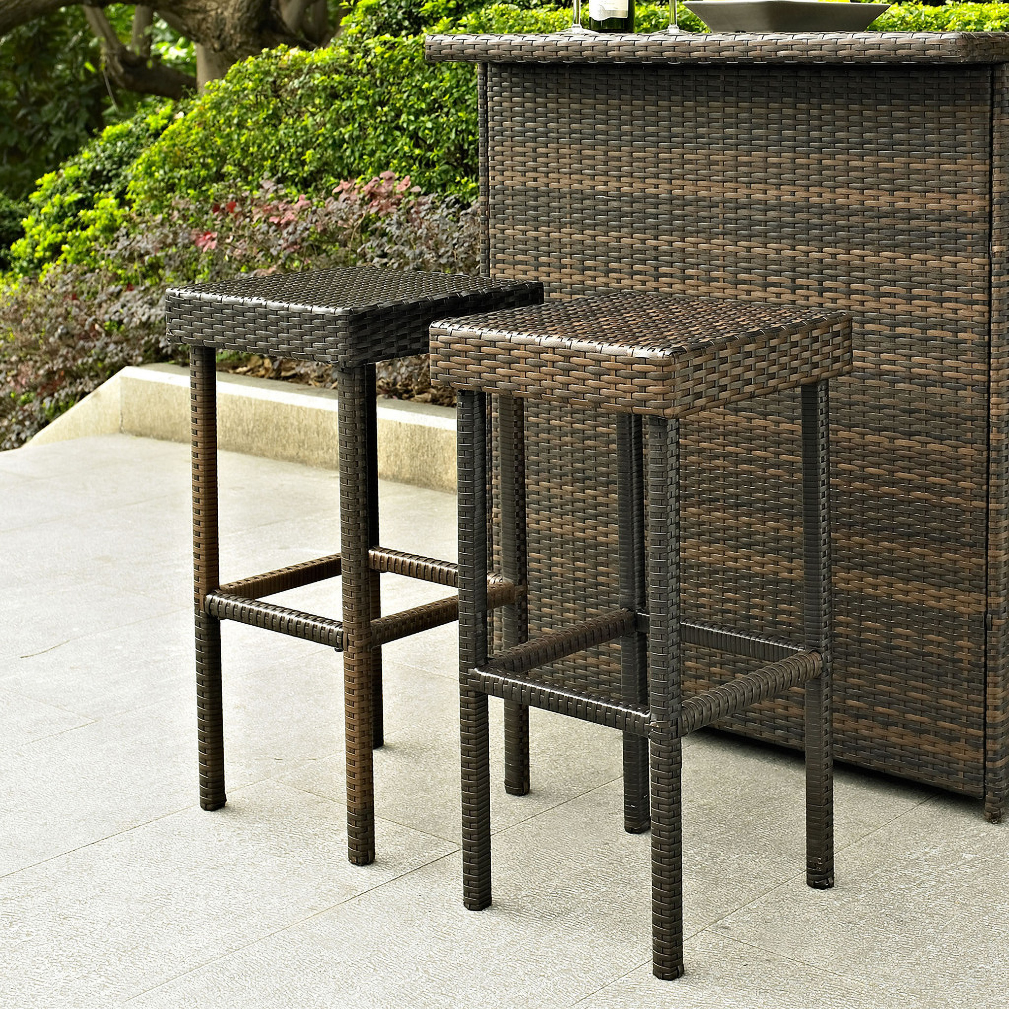 Palm Harbor 2 Piece Wicker Backless Outdoor Bar Stool Set In Brown by ...