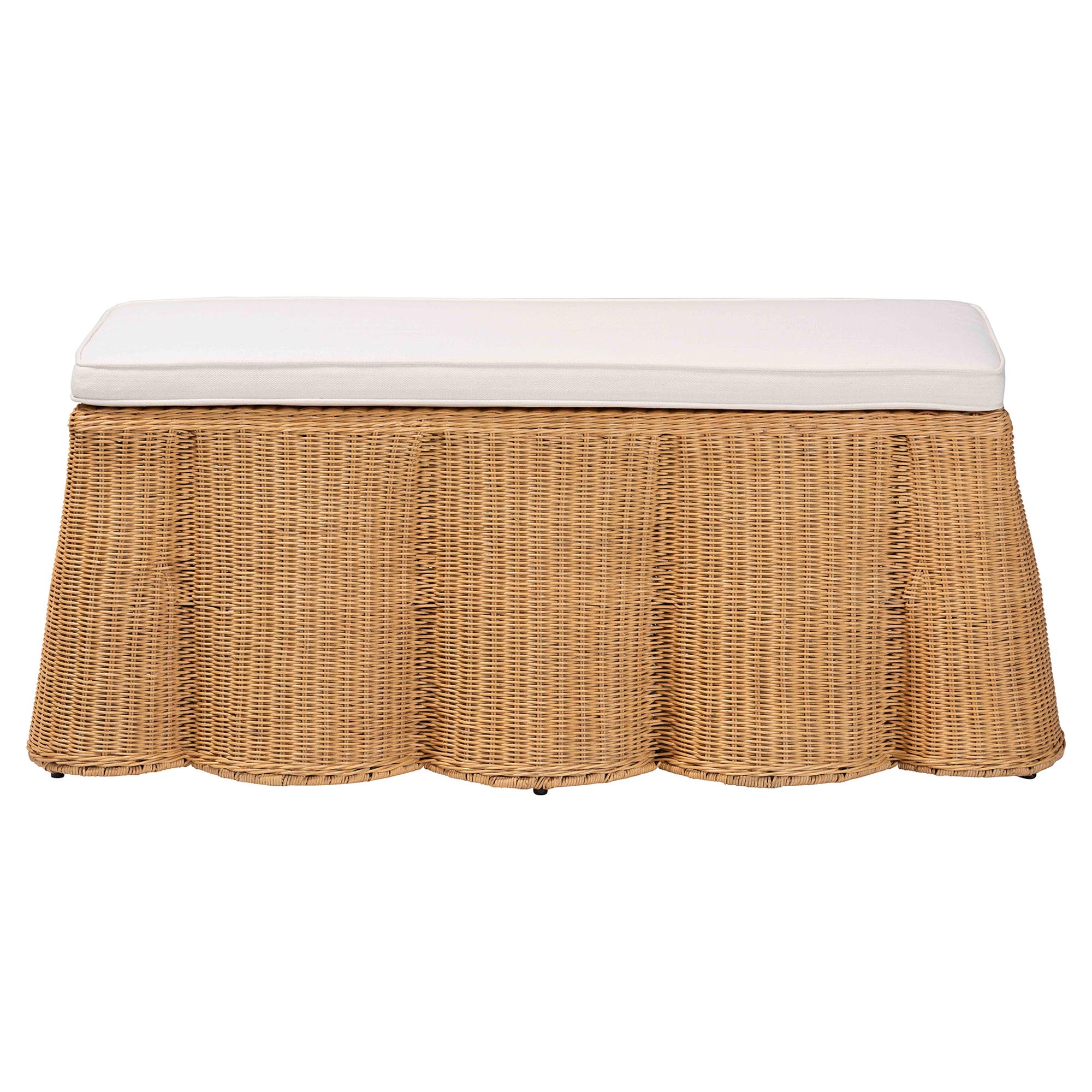 Palm Scallop Natural Rattan Rectangle Ottoman with Cushion In Light ...