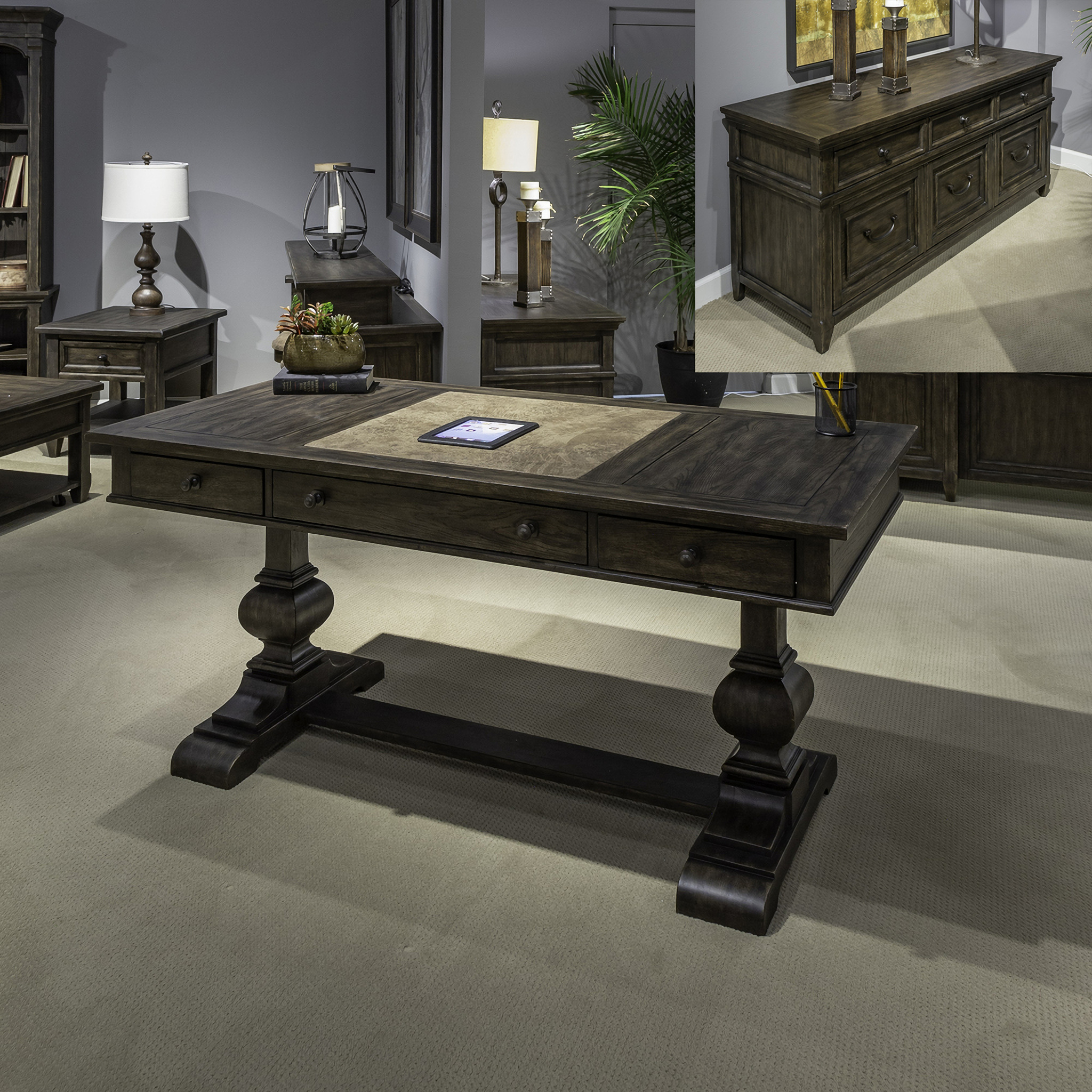 Paradise Valley 2 Piece Desk Set In Saddle Brown by Liberty | 1StopBedrooms
