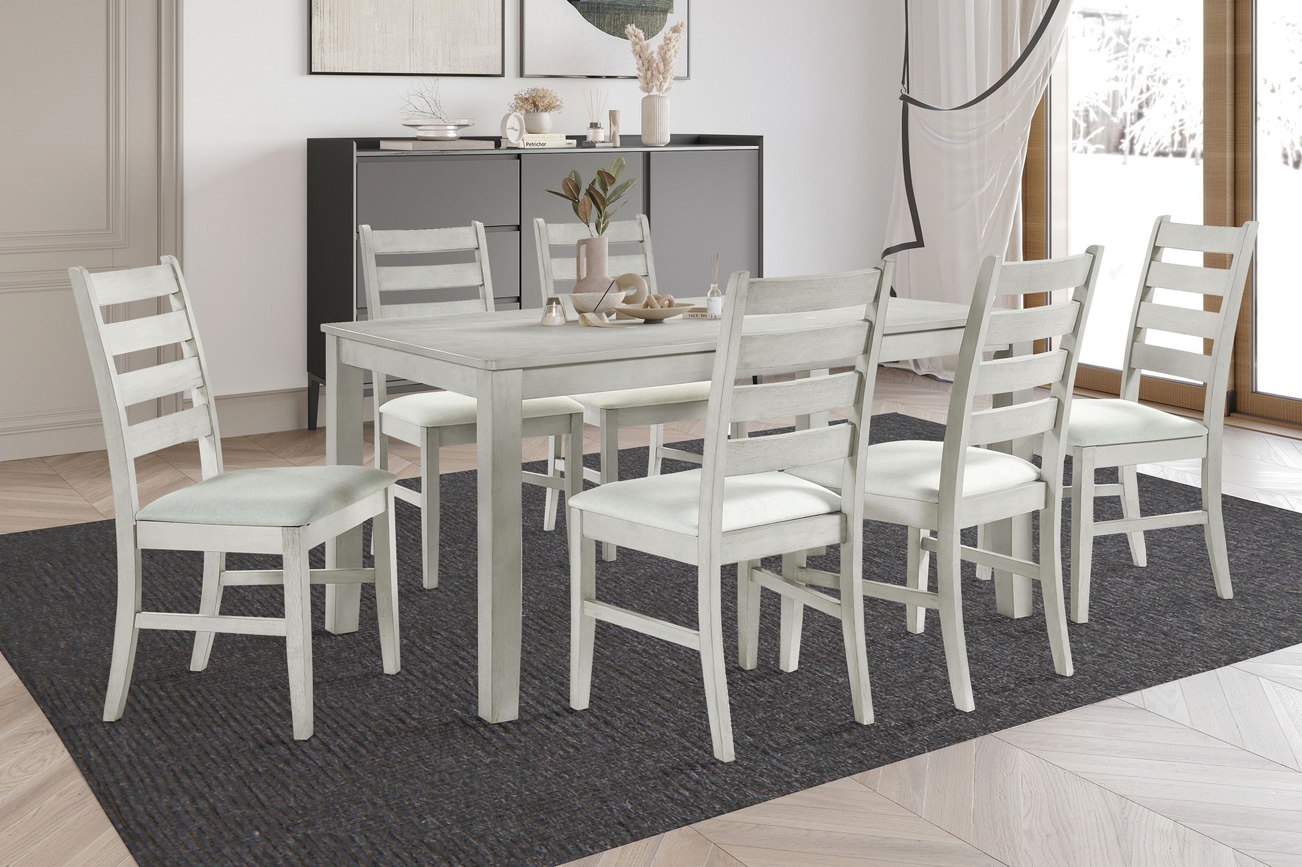 Pascal 59 Inch Dining Room Set In Driftwood by New Classic | 1StopBedrooms