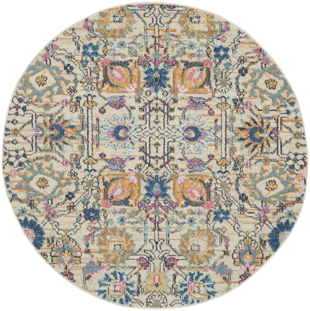 Passion 4' x 4' Round Indoor Rug In Ivory and Multi by Nourison ...