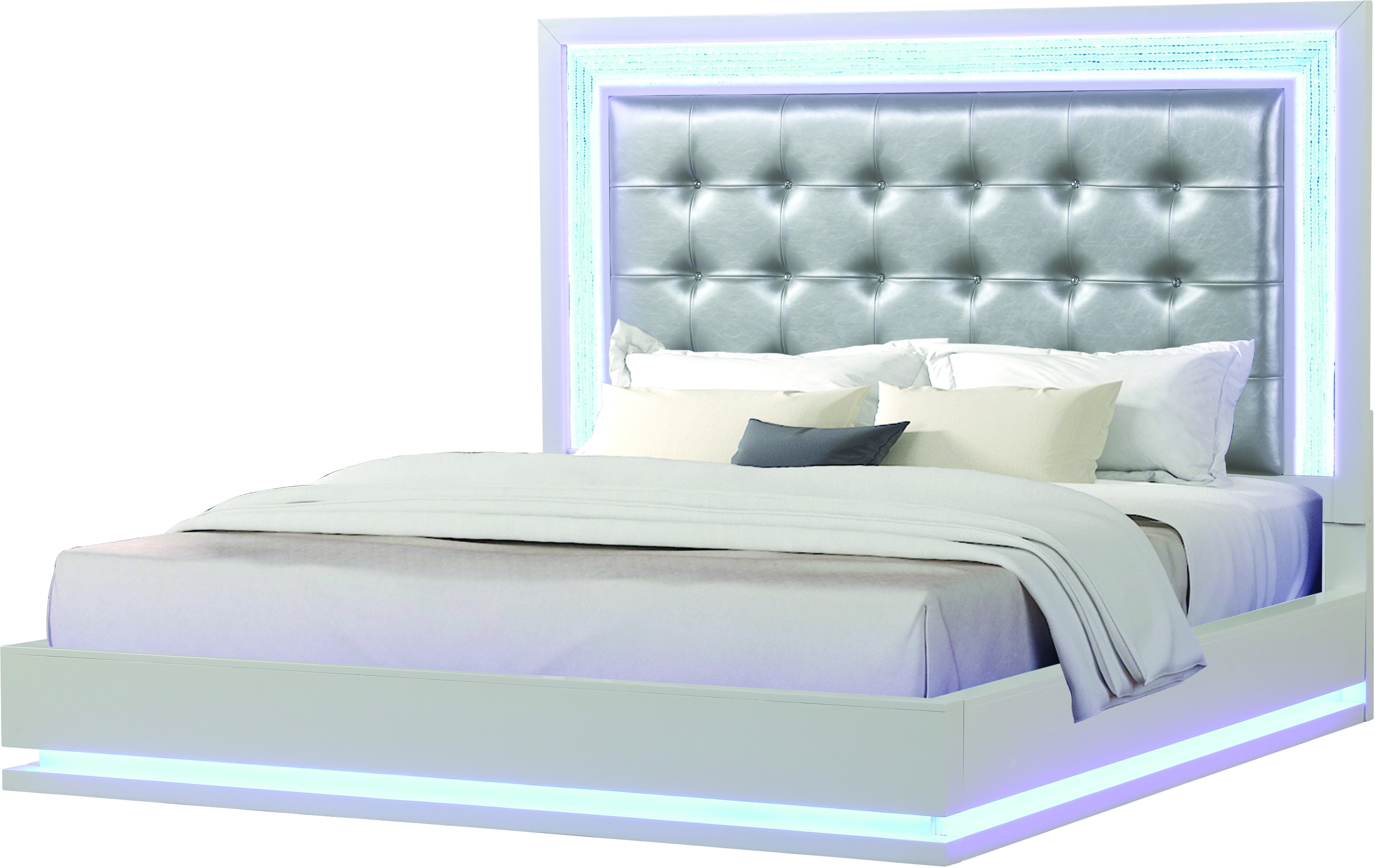 Passion Led King Bed Made With Wood In Milky White by Galaxy Home ...