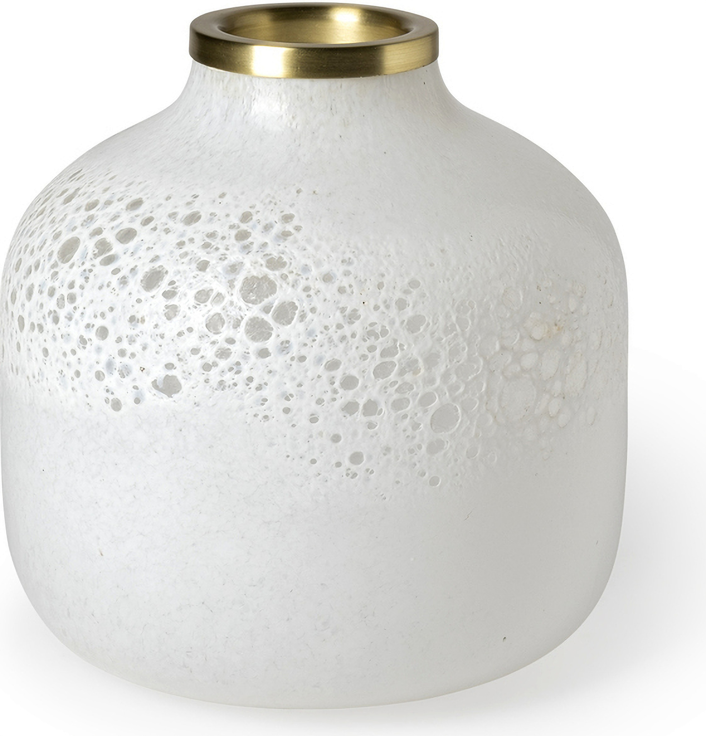 Pearl Gold Rim Glass Short Vase In White by Mercana | 1StopBedrooms