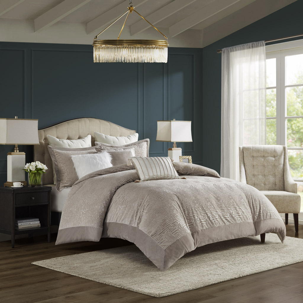 Pescal Oversized Velvet 8 Piece Full/Queen Comforter Set with Euro ...