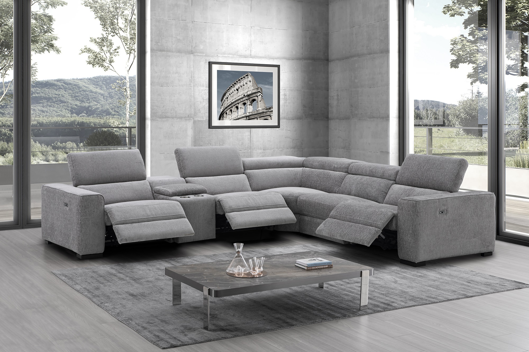 Picasso Motion Fabric Sectional In Light Grey by J&M | 1StopBedrooms