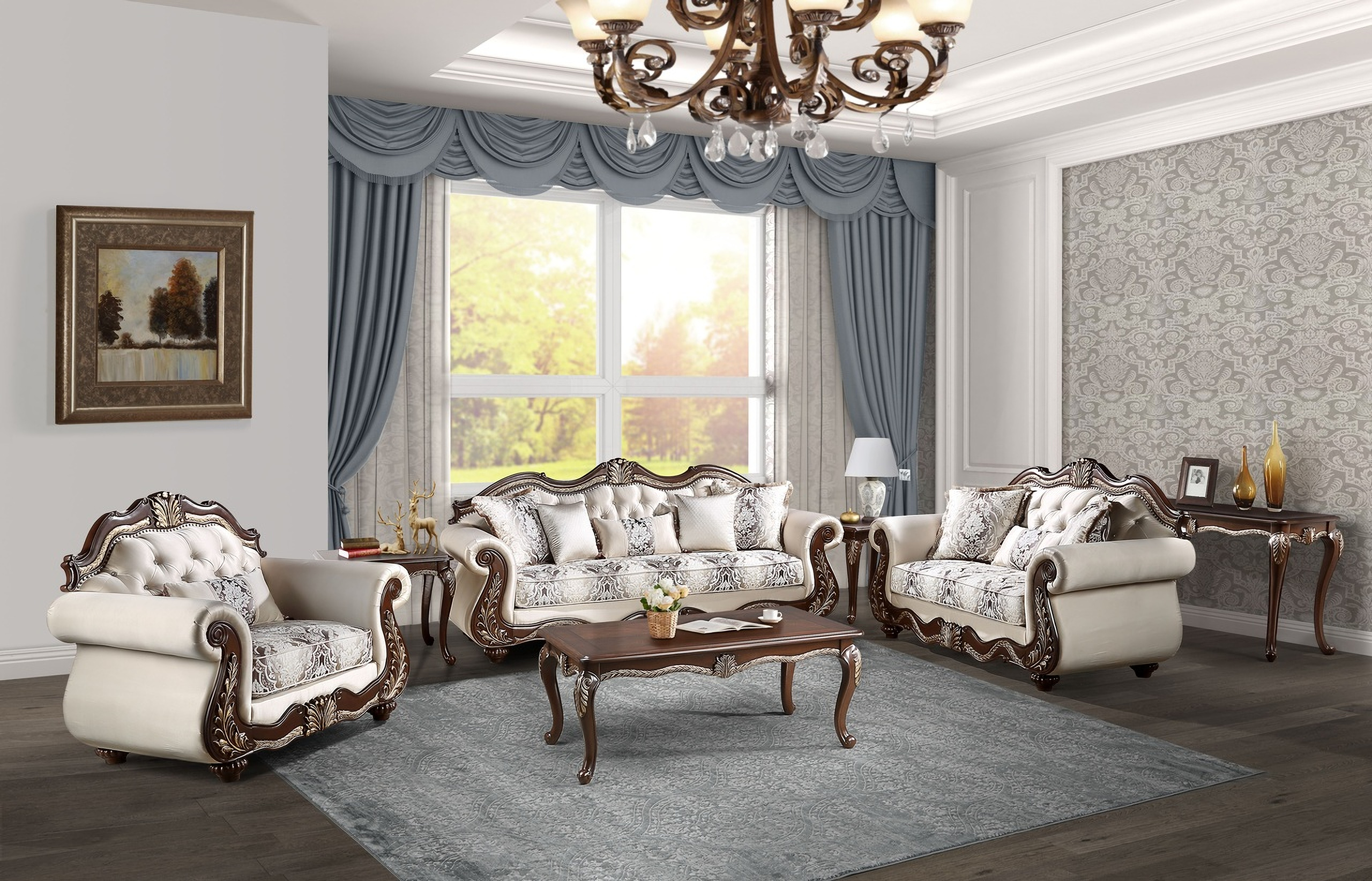 Pierce Living Room Set In Beige and Cherry by ACME | 1StopBedrooms