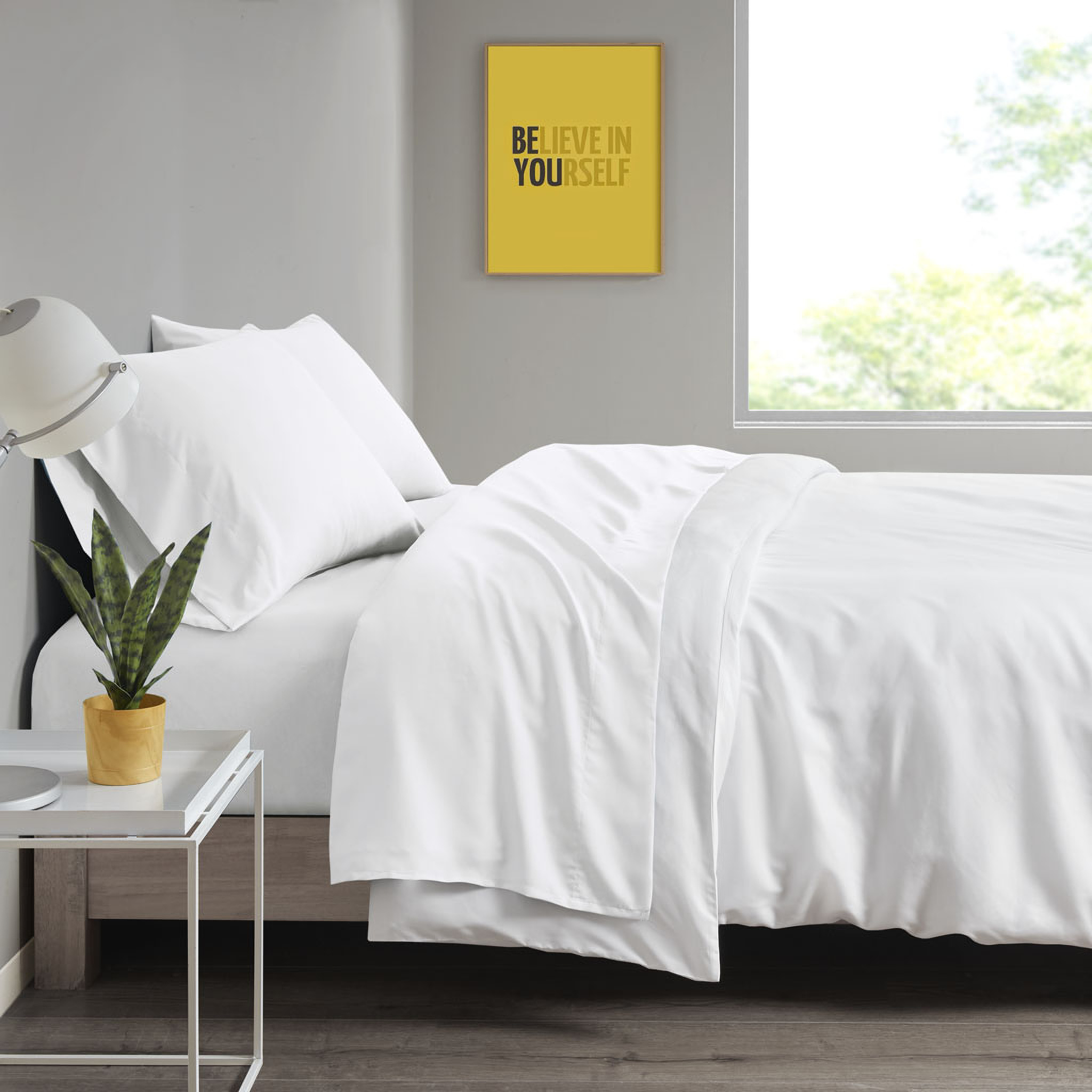 Polyester Micro Fibe Rsolid 4 Piece King Sheet Set In White by Olliix ...