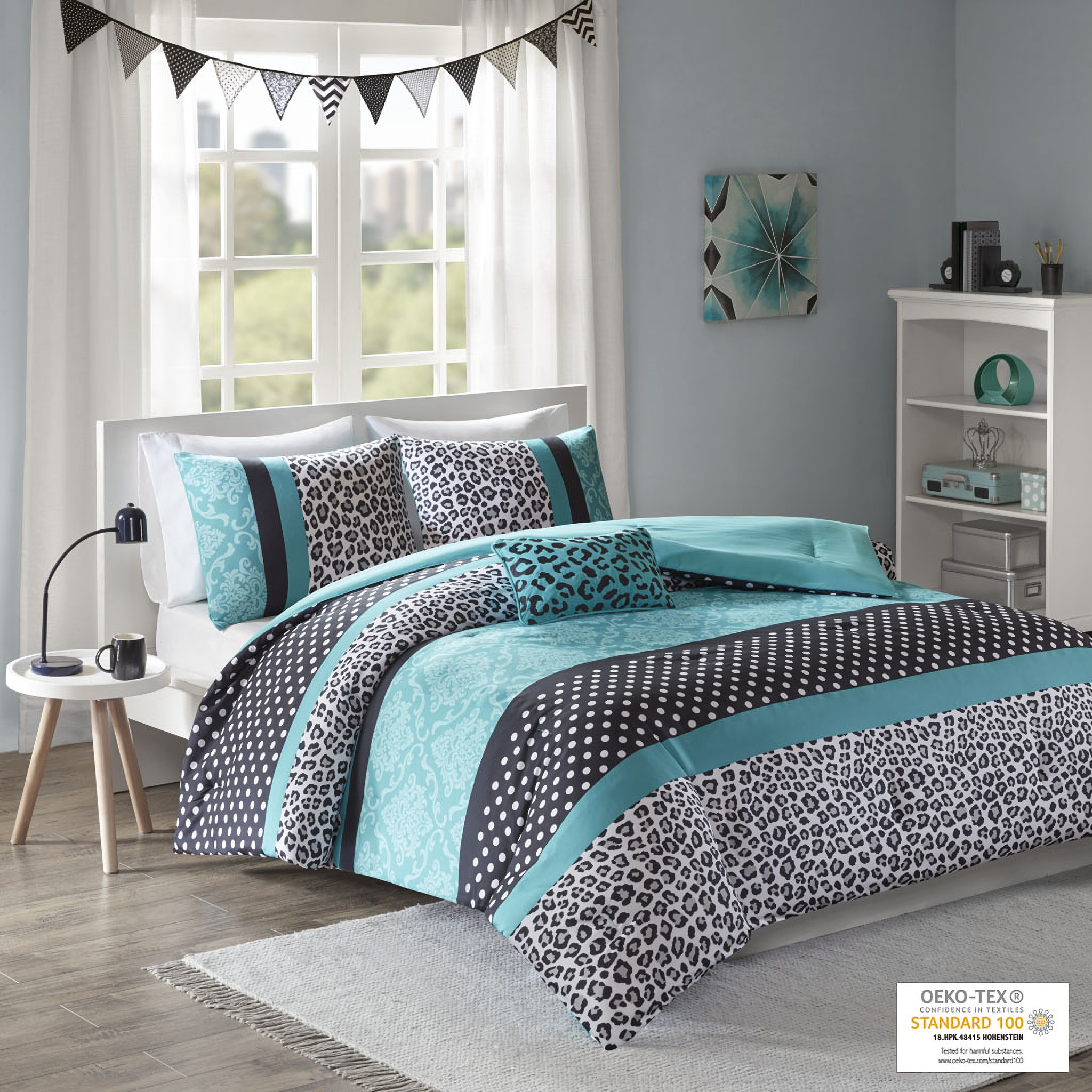 Polyester Microfiber Printed 3 Piece Twin Comforter Set In Teal by ...