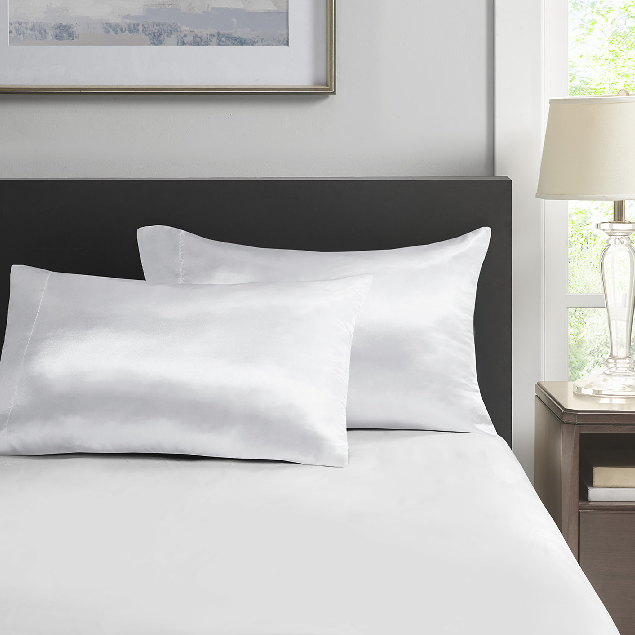 Polyester Solid Satin King Pillow Case In White by Olliix | 1StopBedrooms