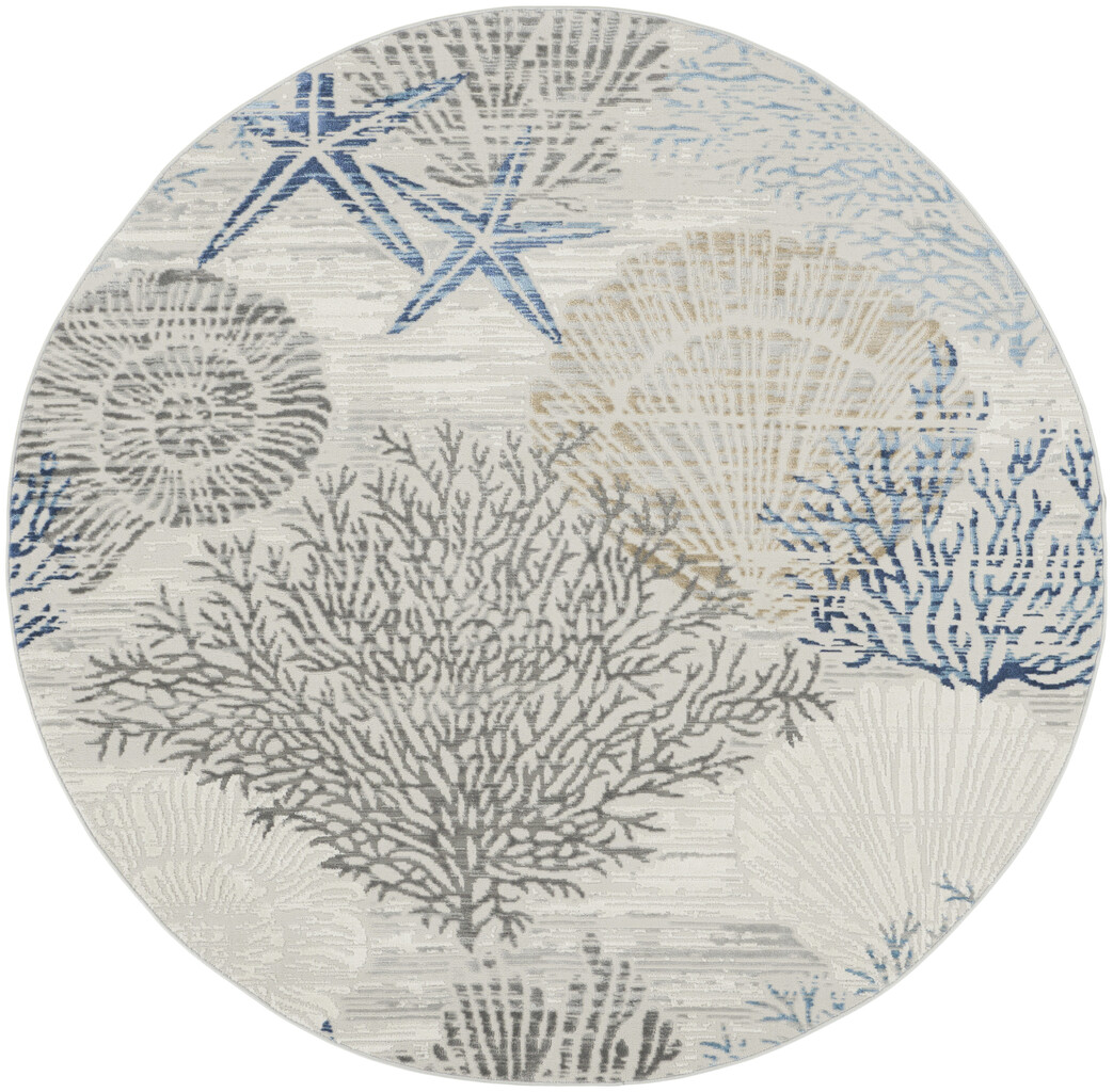 Pompeii 7'10" x 7'10" Round Indoor Rug In Ivory Grey Blue by Nourison ...