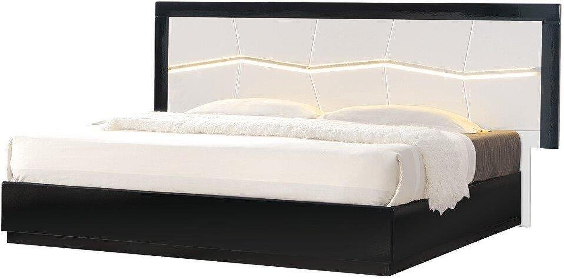 Poplar Wood Queen Platform Bed With Led Light In White And Black by ...
