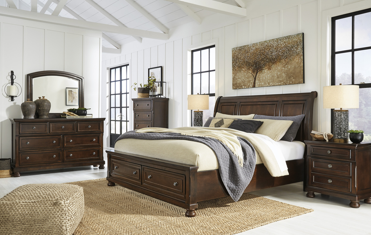 Porter Sleigh Storage Bedroom Set In Rustic Brown by Ashley Furniture ...