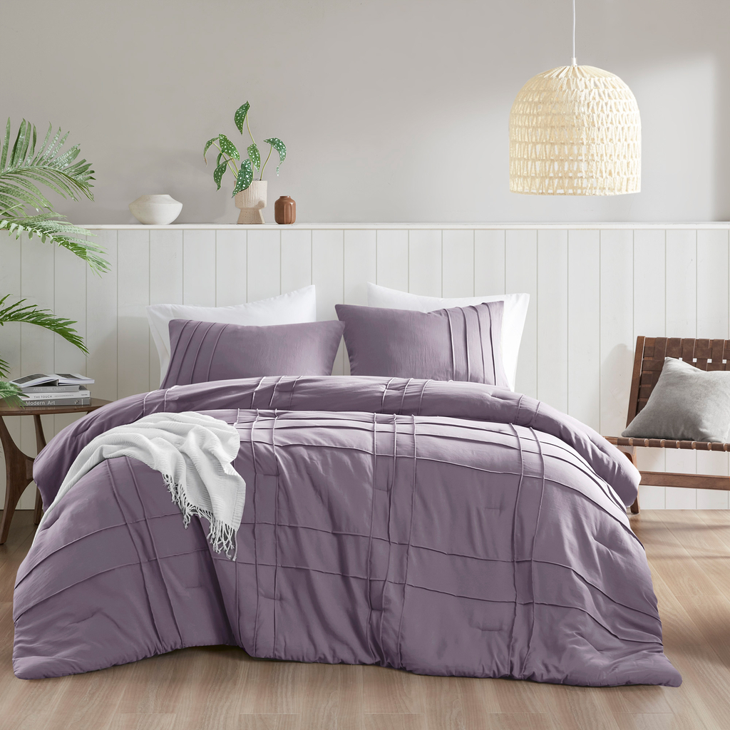 Porter Soft Washed Pleated Comforter Set In Purple by Olliix ...