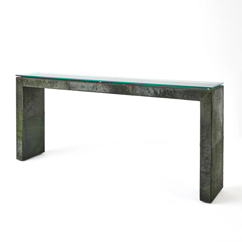 Posh Hair-On-Hide Console In Green by Global Views | 1StopBedrooms