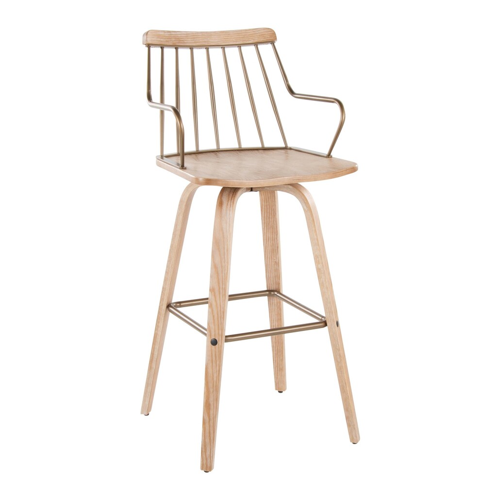 Preston 30 Inch Fixed Height Barstool In Whitewashed and Antique Copper ...