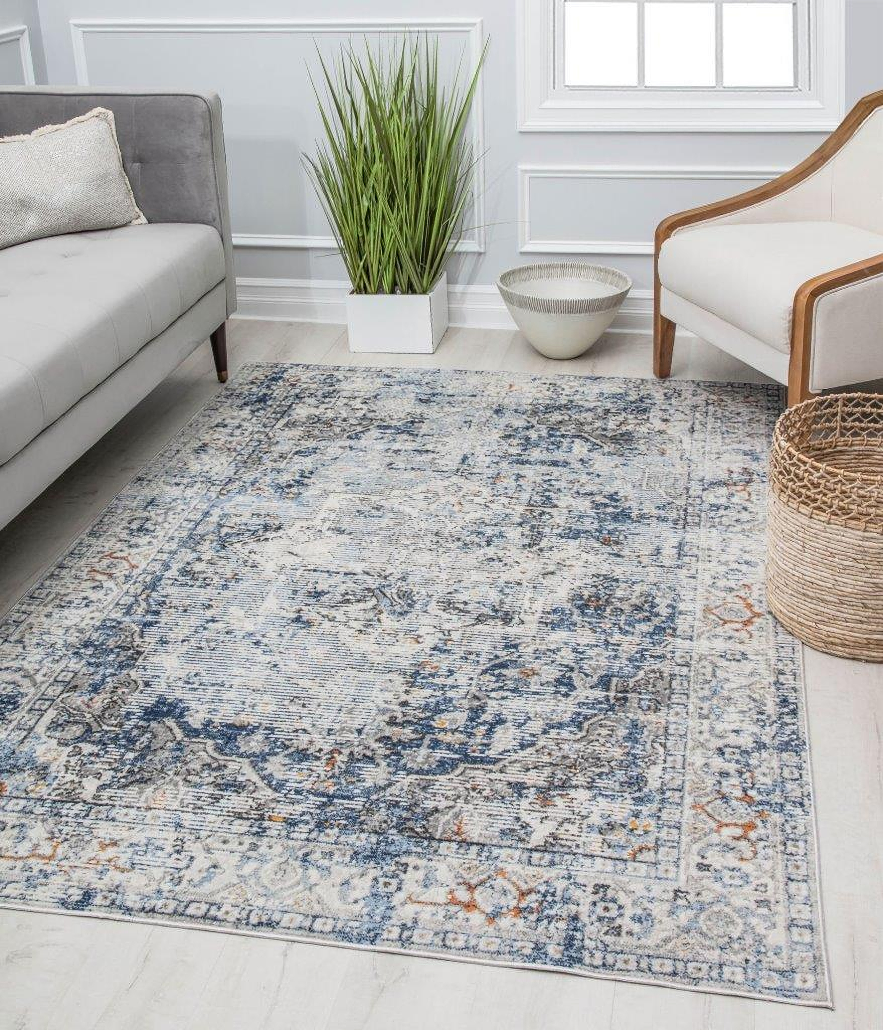 Preston PS20A Blue Sailing Transitional Vintage Gray 8' x 10' Area Rug ...
